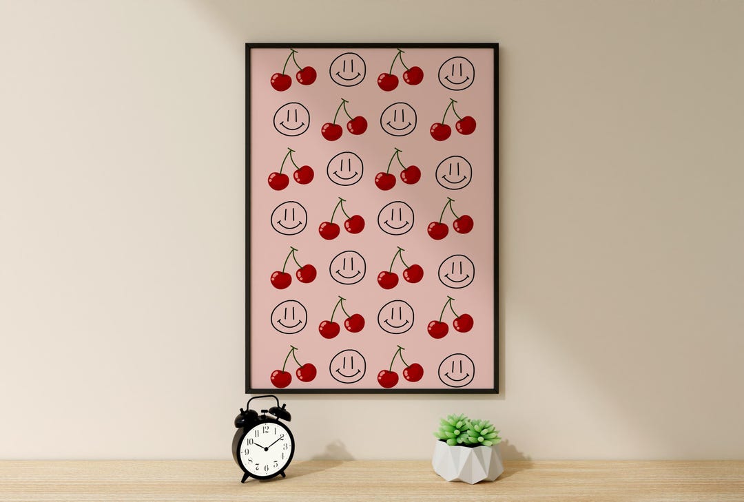 Smiley Cherry Poster, Cherry Art, Cherry Poster, Cherry and Smile ...