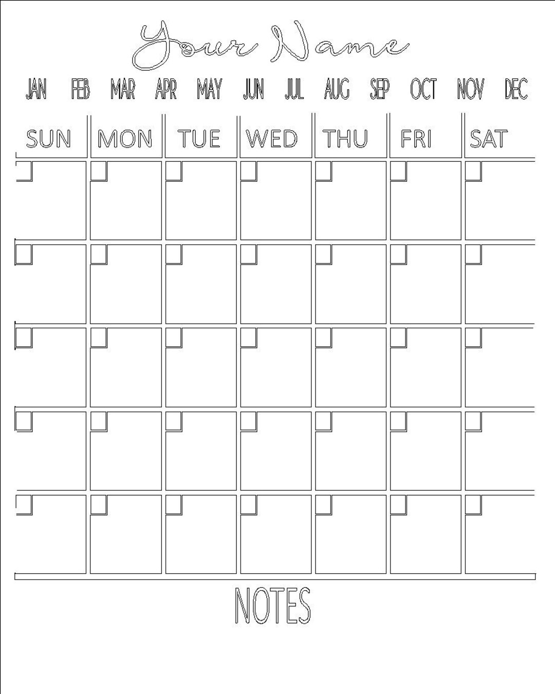 Custom Calendar DECAL ONLY for Previously Purchased 16" X 20" Acrylic ...