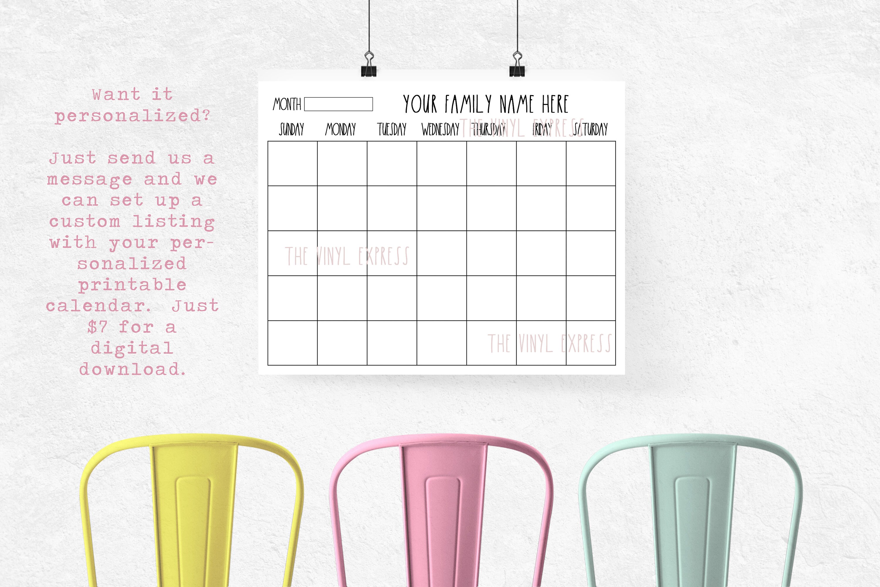 Printable Digital Download Blank Calendar | Rae Dunn Inspired | Instant ...