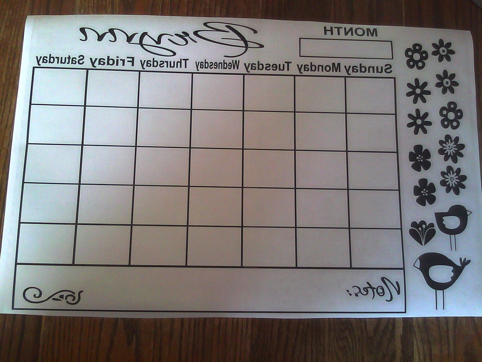 Calendar Decal Personalized and REVERSE CUT to Fit 36” Wide X 24” Frame ...
