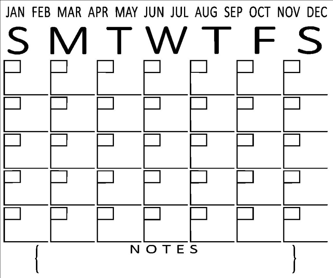Calendar Decal With Bold Days Months and Notes Section | Etsy