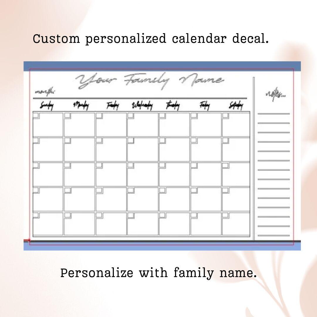 Custom Personalized Calendar DECAL, Mirror Image, 35" Across X 23" High ...