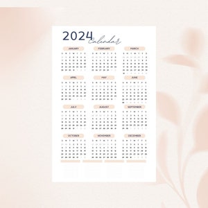 Simple Printable 2024 Calendar Instant Download Large Poster Size 36 X ...