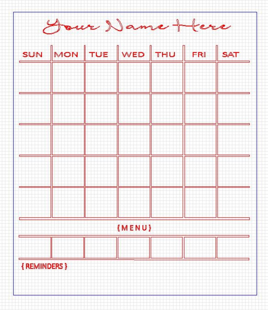 Custom Calendar DECAL ONLY for Previously Purchased 18.5 X 21.5 Acrylic ...