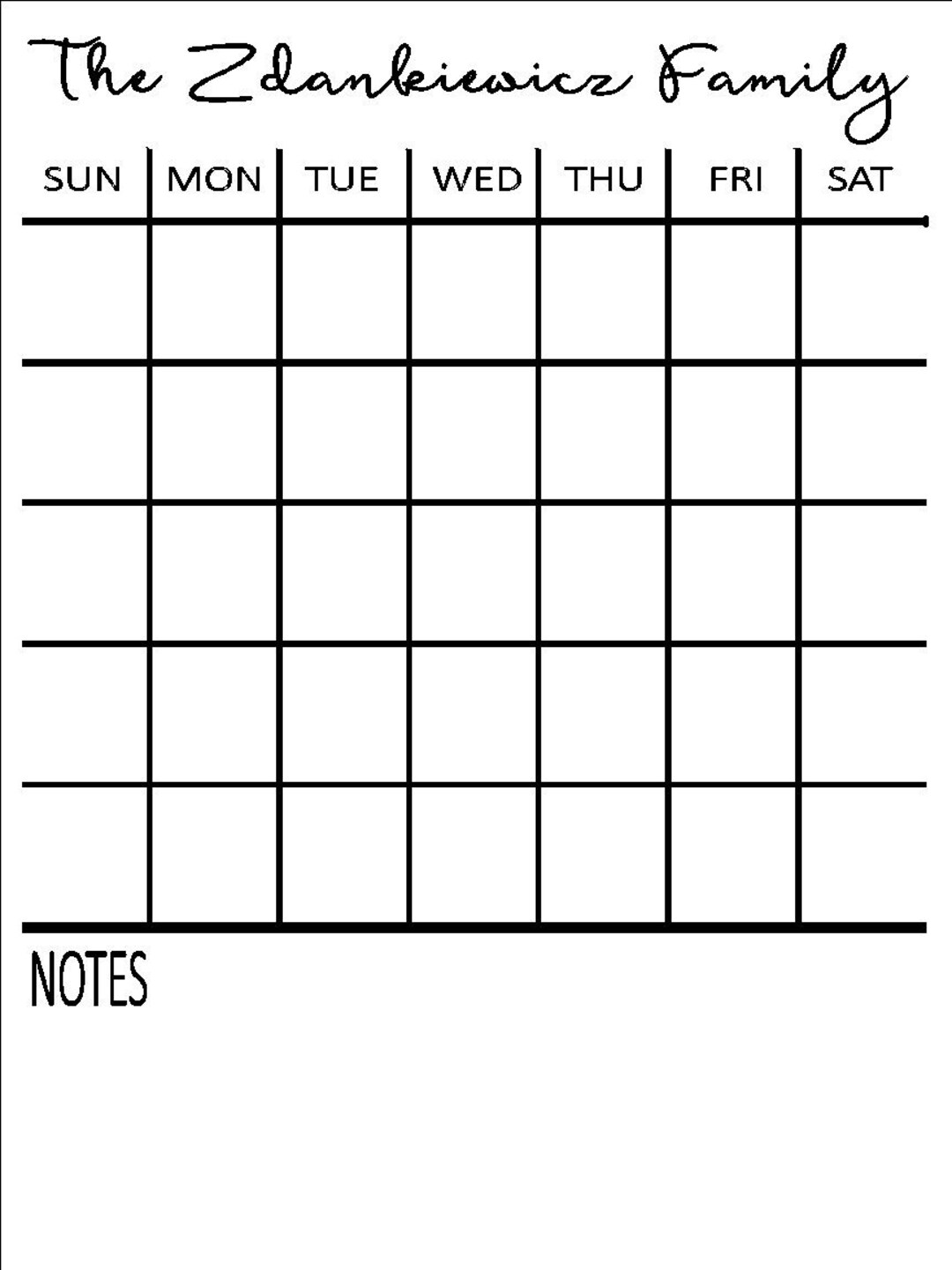 Custom Calendar DECAL ONLY for Previously Purchased 12" X 17" Acrylic ...