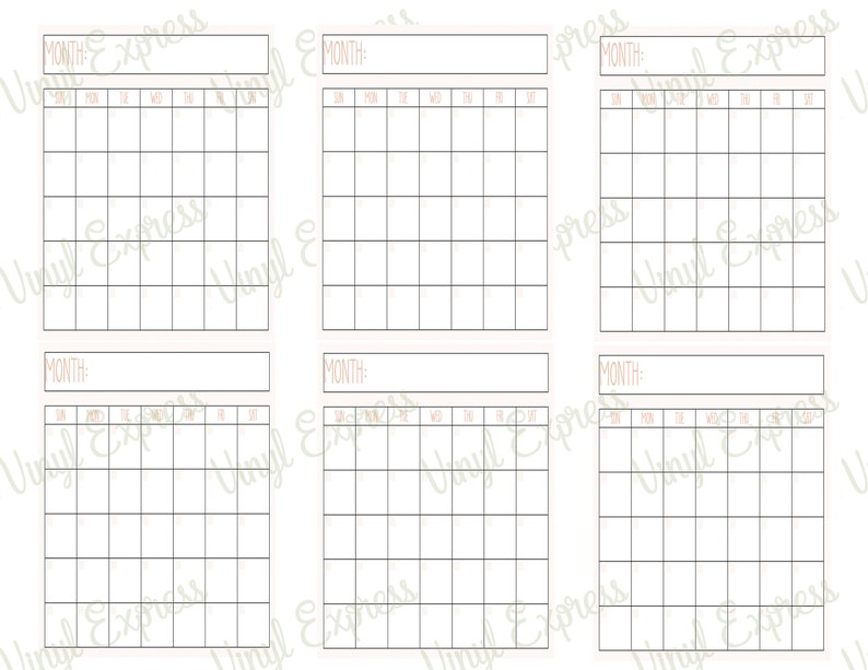 Printable Digital Download Perpetual Blank Calendar 6 up per Page ...