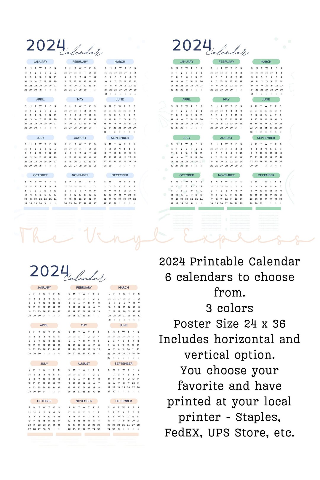Simple Printable 2024 Calendar Instant Download Large Poster Size 36 X ...