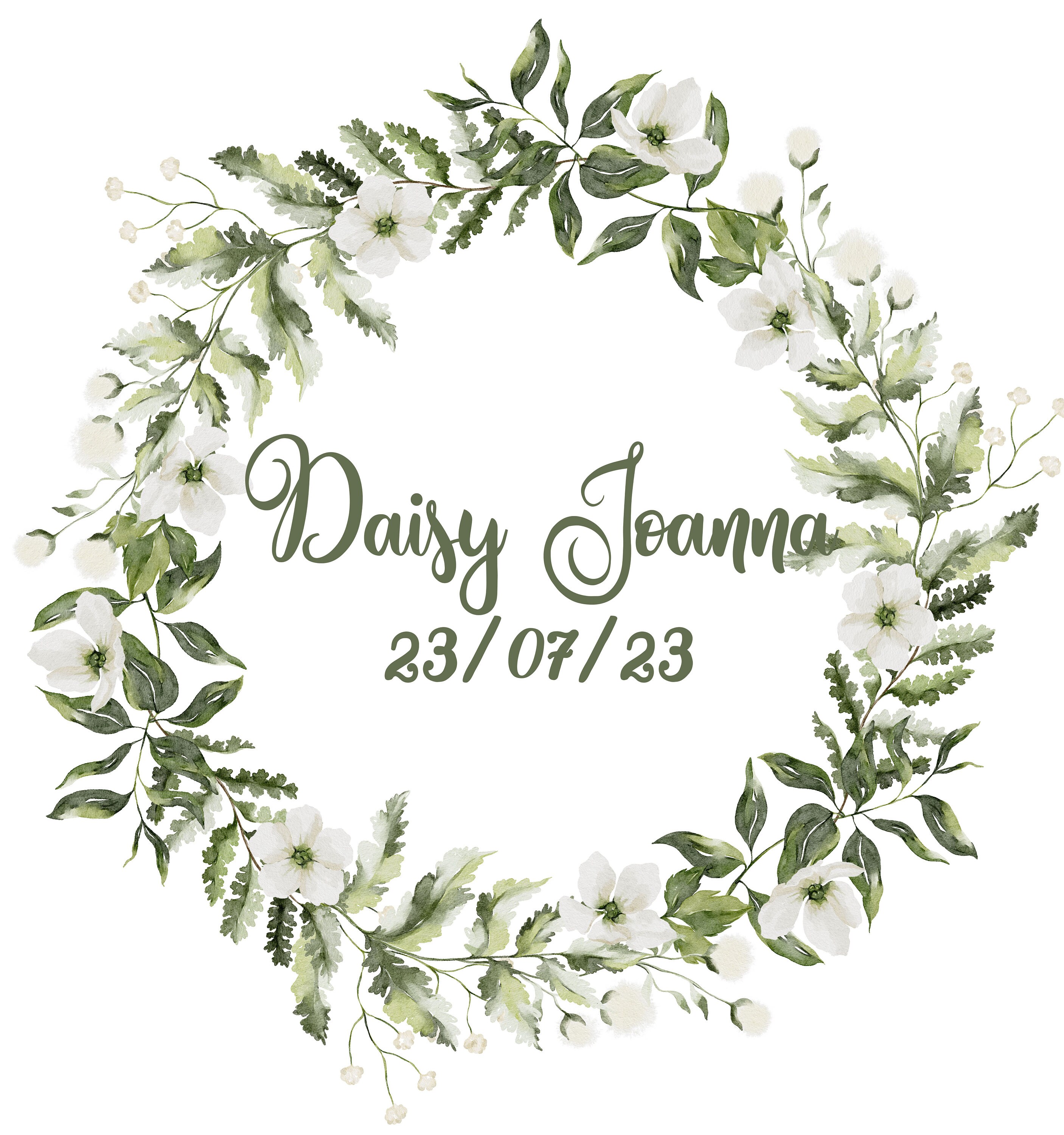 Printable, Personalized Green Floral Wreath With Name, Initial, Etc ...