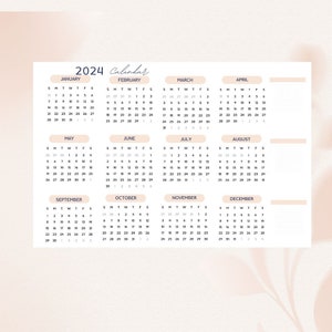 Simple Printable 2024 Calendar Instant Download Large Poster Size 36 X ...