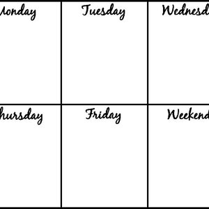 Weekly Calendar Vinyl Decal for Dry Erase Board or Frame 16 X 20, DIY ...