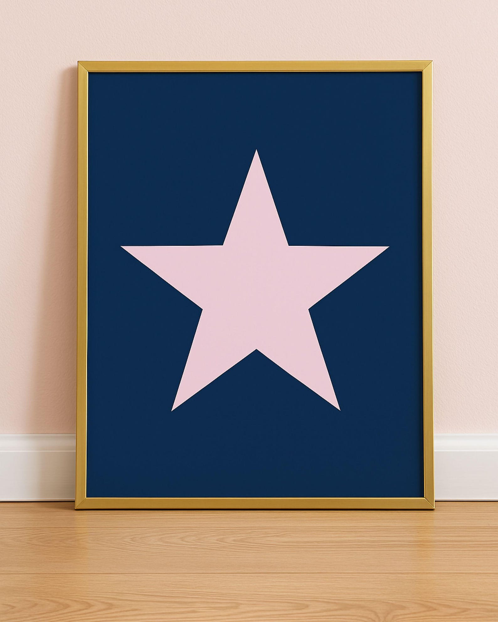 Baby Pink Star on Navy Background | Minimalist Digital Wall Art ...