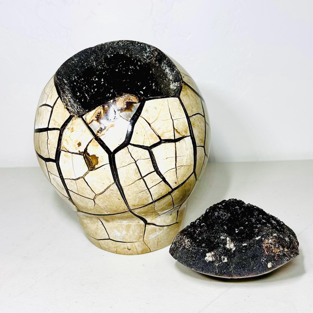 Rare Septarian Dragon Egg Geode Freeform With Dark Druzy Core ...