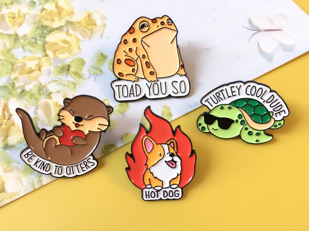 Dog Otter Turtle Toad Enamel Pin / Cute Animal Pin Badge / Lapel Pin ...