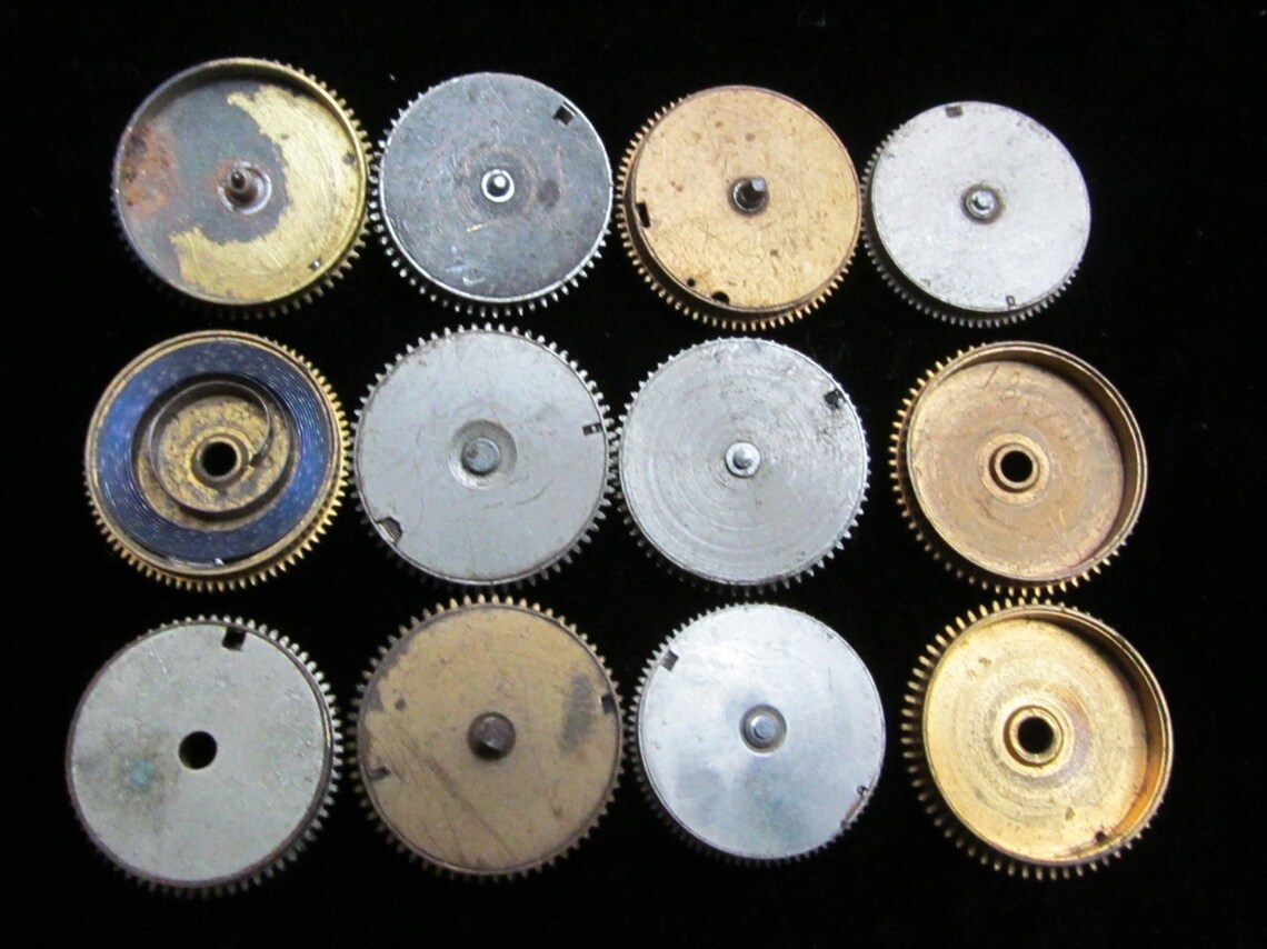 12 Antique Vintage Clock Watch Parts Cogs Gears Assemblage Steampunk ...