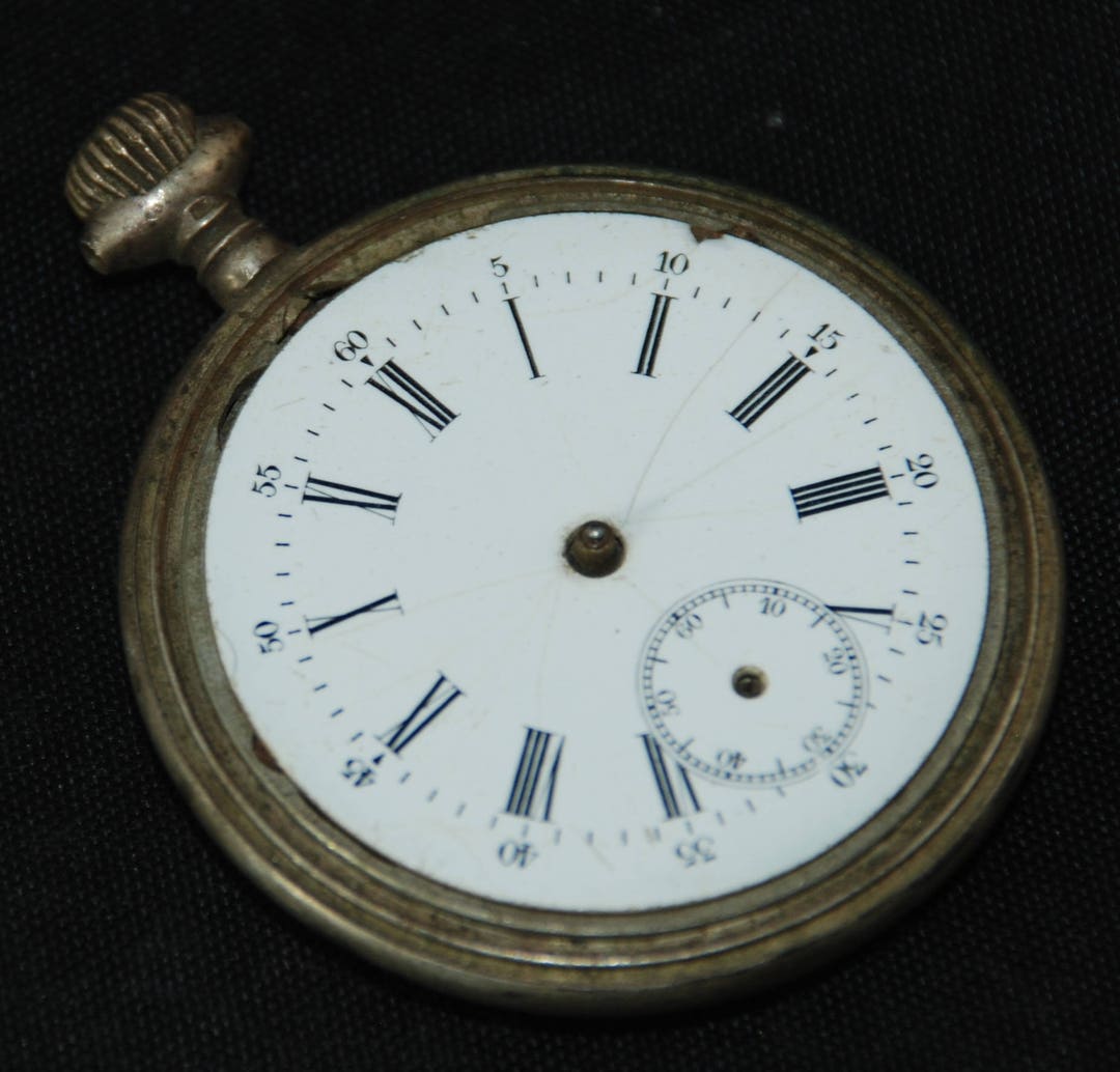 Engraved Vintage Antique Pocket Watch Body .800 Silver Case Movement ...
