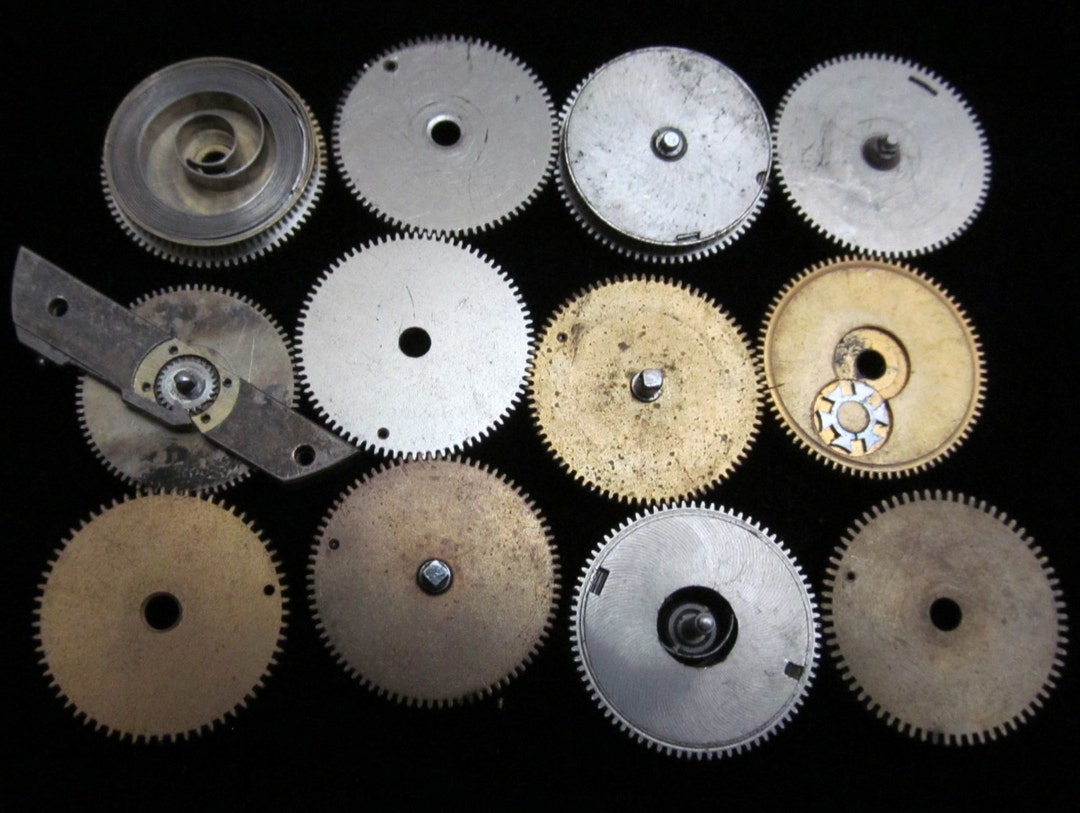 12 Antique Vintage Clock Watch Parts Cogs Gears Assemblage Steampunk ...