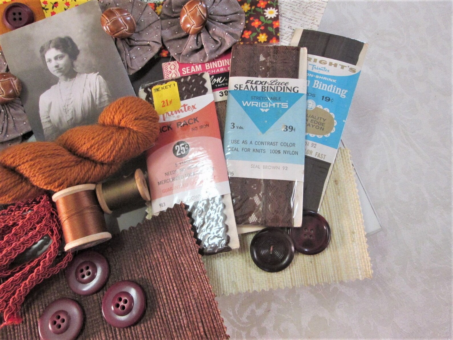 Vintage Destash Inspiration Kit Brown Sewing Supplies Haberdashery Lot ...