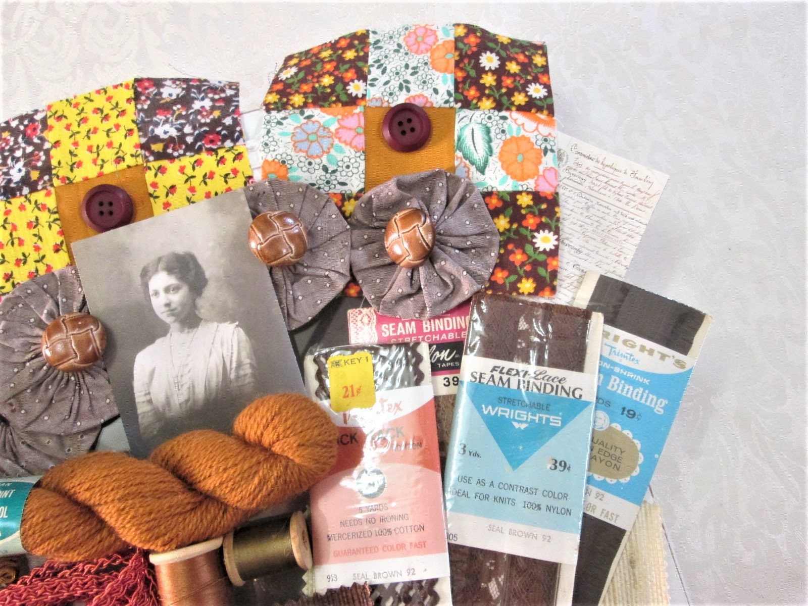 Vintage Destash Inspiration Kit Brown Sewing Supplies Haberdashery Lot ...