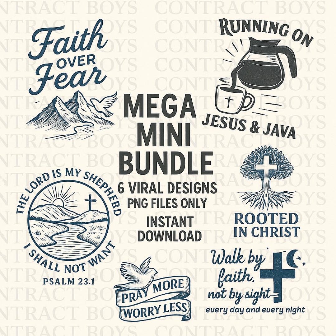 Mega Mini Christian Bundle | 6 Viral PNG Designs | Faith SVG PNG ...