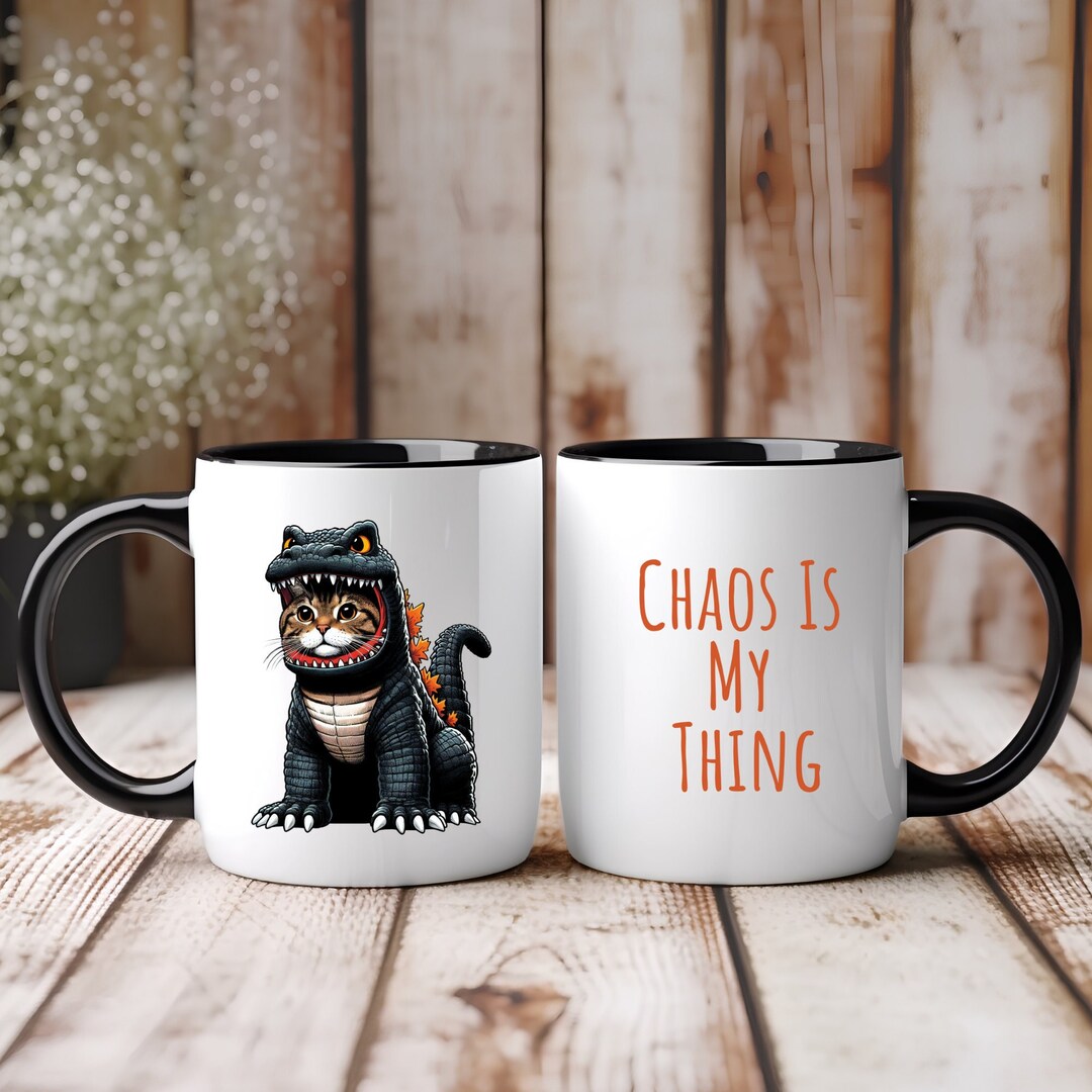 Catzilla Mug, Cat Gift, Cute Cat Catzilla Mug, Christmas Cat Mug, Funny ...