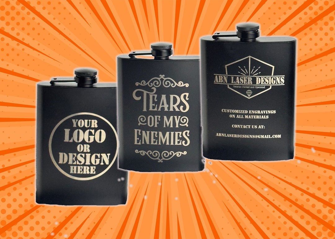Custom Logo Engraved Flask, Etched 8oz Stainless Steel Flask With ...