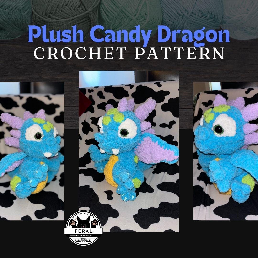 Large Fluffy Plush Candy Dragon Crochet PDF Pattern and Assembly ...