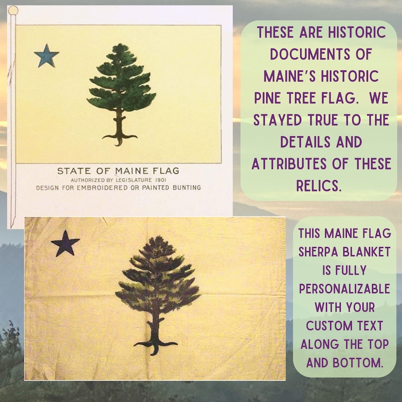 Personalized Historic Maine Pine Tree Flag Sherpa Blanket Custom Family ...