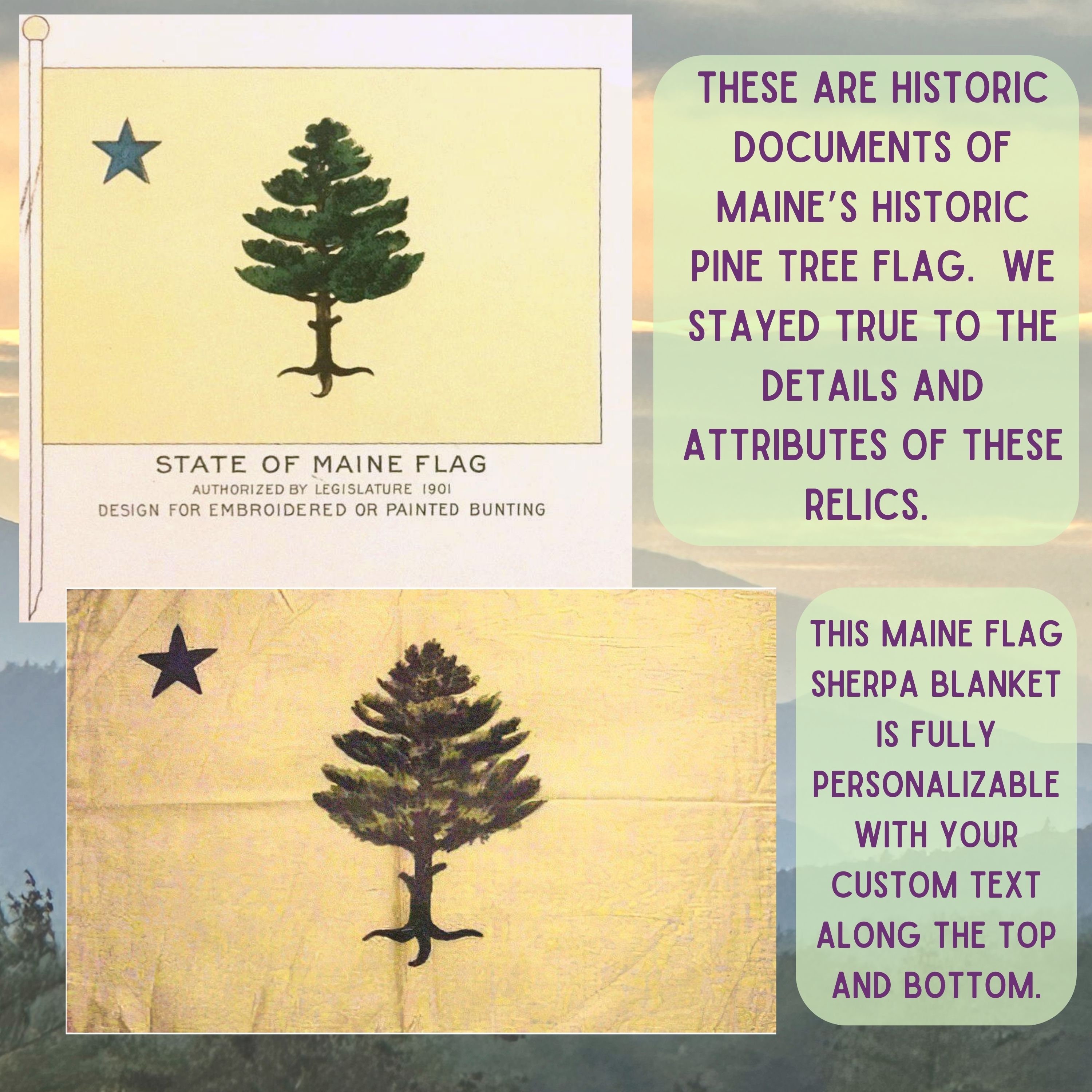 Personalized Historic Maine Pine Tree Flag Sherpa Blanket Custom Family ...