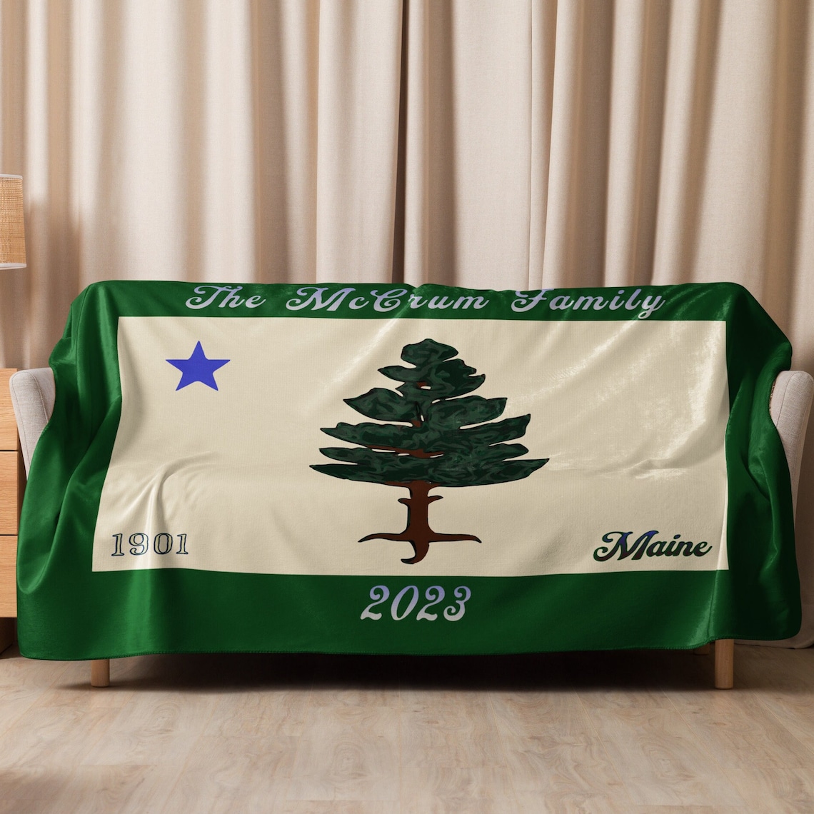 Personalized Historic Maine Pine Tree Flag Sherpa Blanket - Etsy