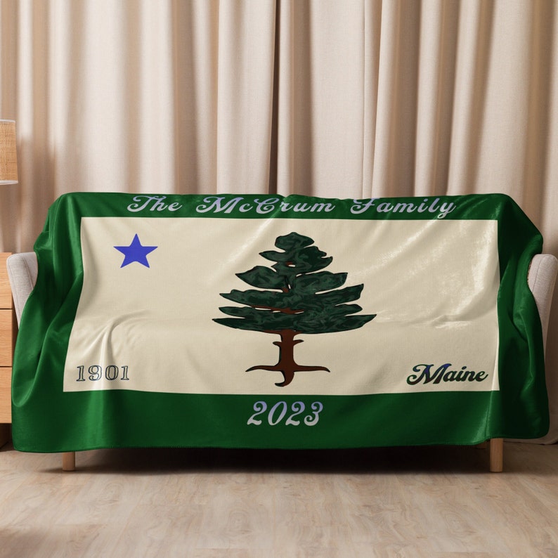 Personalized Historic Maine Pine Tree Flag Sherpa Blanket Custom Family ...