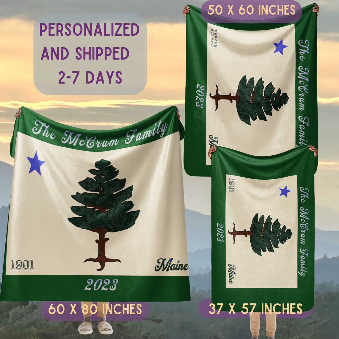 Personalized Historic Maine Pine Tree Flag Sherpa Blanket - Etsy