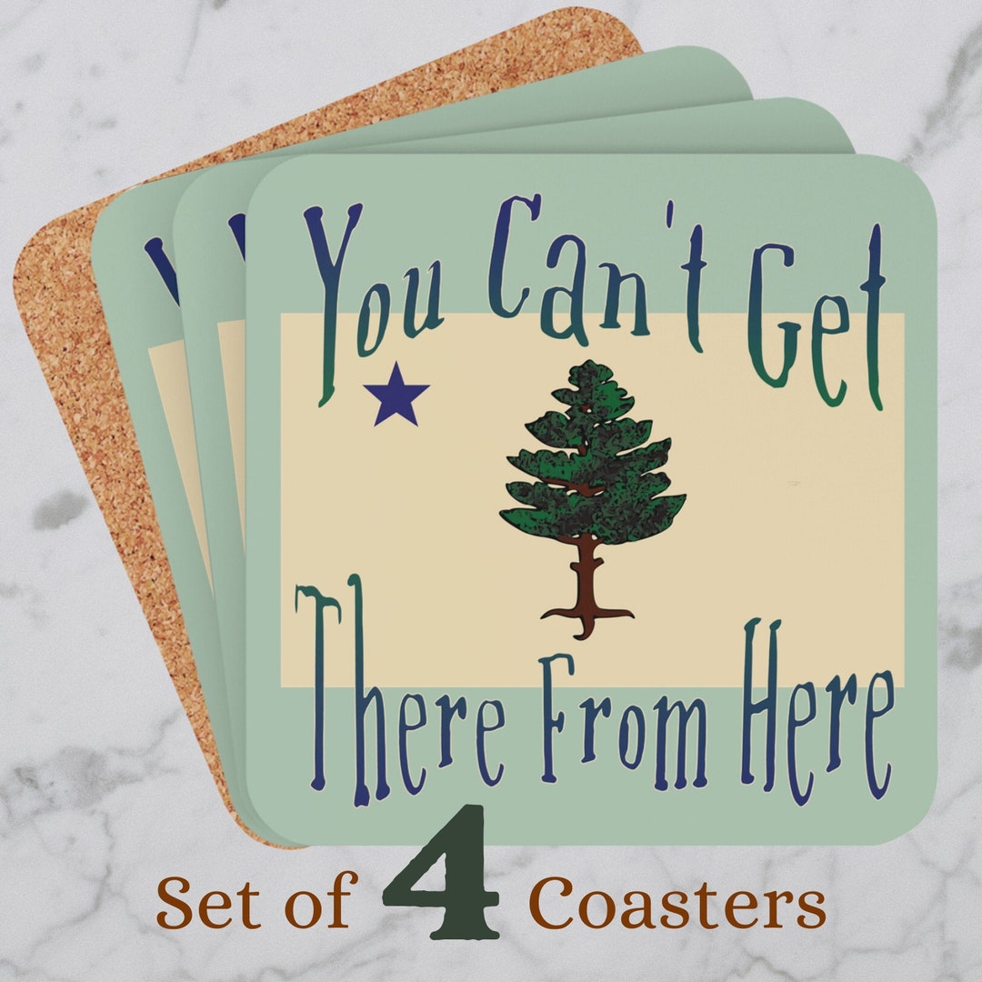 Set of 4 Maine Historic Pine Tree Flag and Maine Humor Coaster Set Gift ...