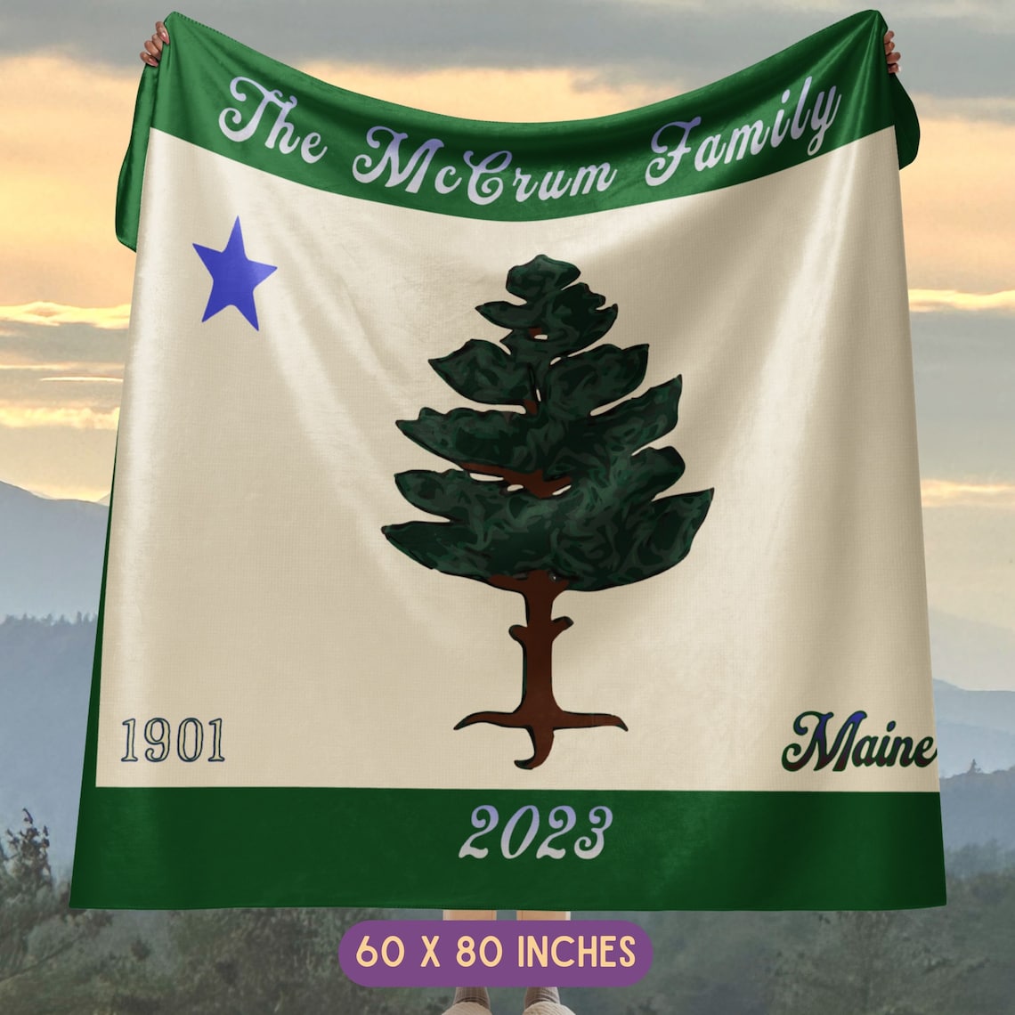 Personalized Historic Maine Pine Tree Flag Sherpa Blanket - Etsy