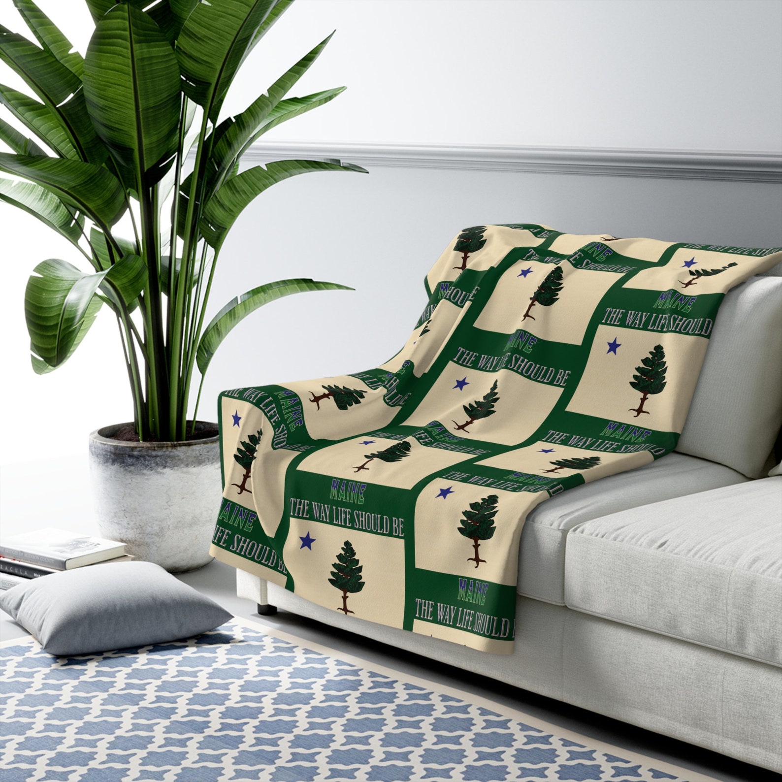 Maine State Pine Tree Historic Vintage Flag 1901 Cozy Sherpa Blanket ...