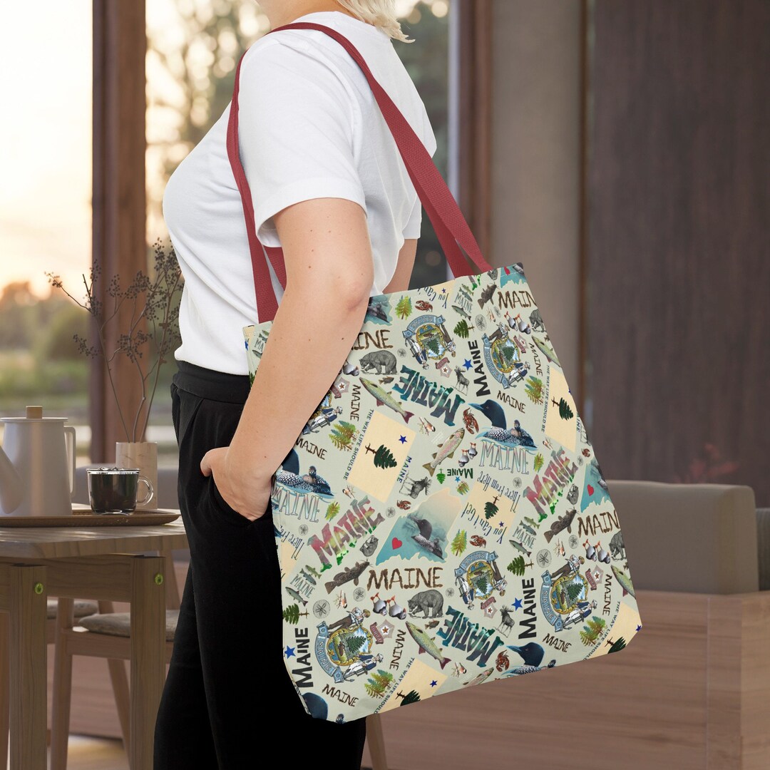 Maine Themed Beach Bag, Tote Bag Gift for Maine Vacation, Cabin Decor ...