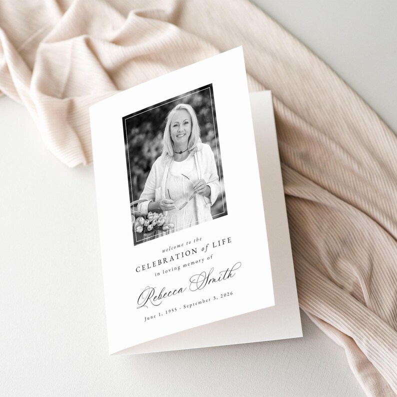 Printable Funeral Program Template - Folded Minimalist Celebration of ...