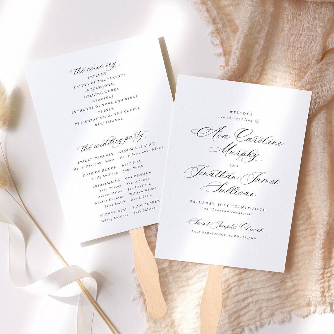 Wedding Fan Program Template Printable Modern DIY Wedding Program Fan ...