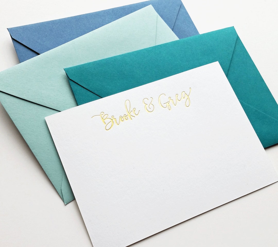 Custom Gold or Silver Foil Stamped Note Cards, Calligraphy Script Font ...