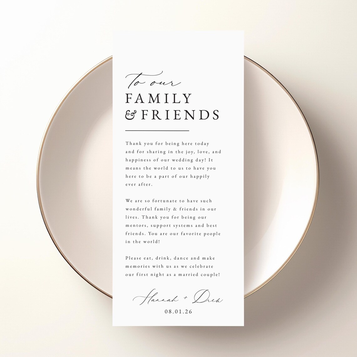 Wedding Menu & Thank You Card, Printed Wedding Menus, Minimalist Black ...