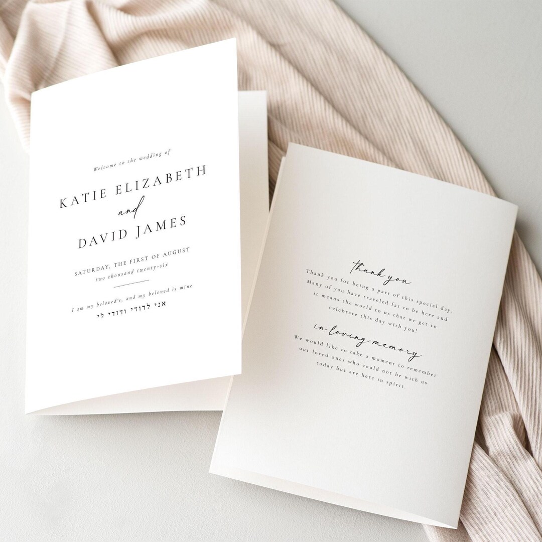 Printable Jewish Wedding Program Template: Folded Ceremony Program ...