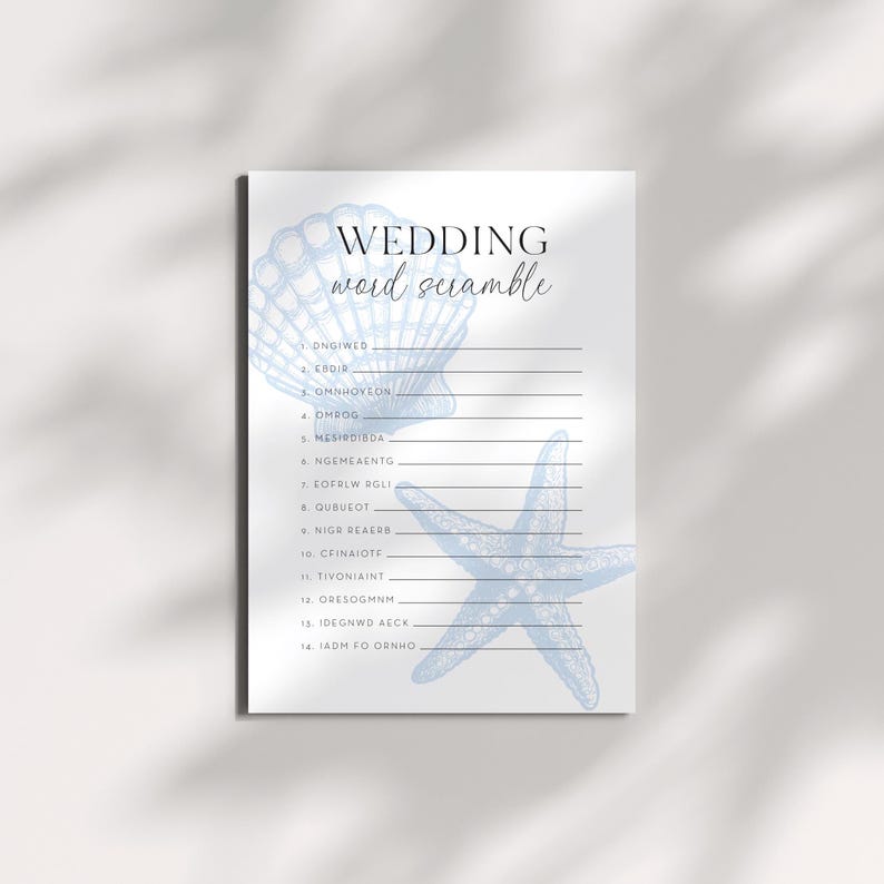 Beach Wedding Word Scramble Game: Bridal Shower Activity (printable PDF ...