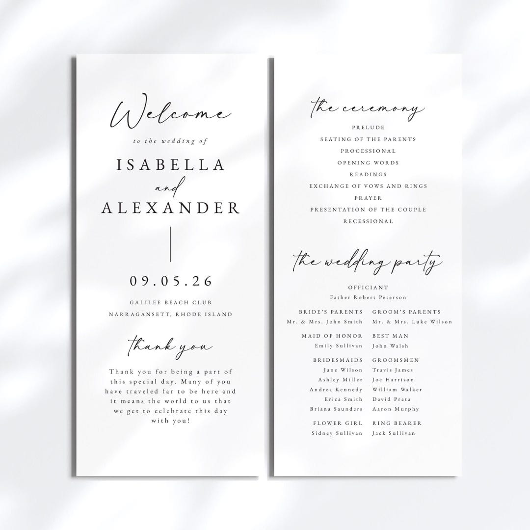 Modern Wedding Program Template, Minimalist Modern Simple Black ...
