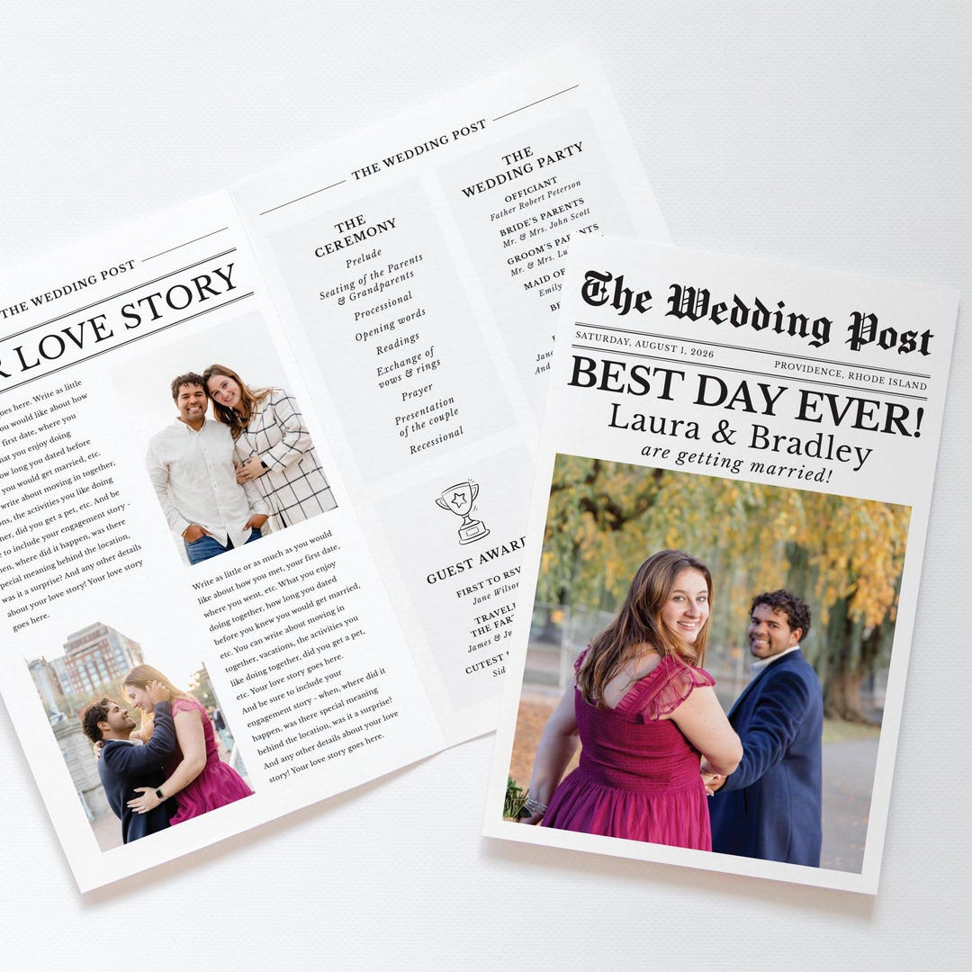 Newspaper Wedding Program Template the Wedding Post Editable Folded Fun ...