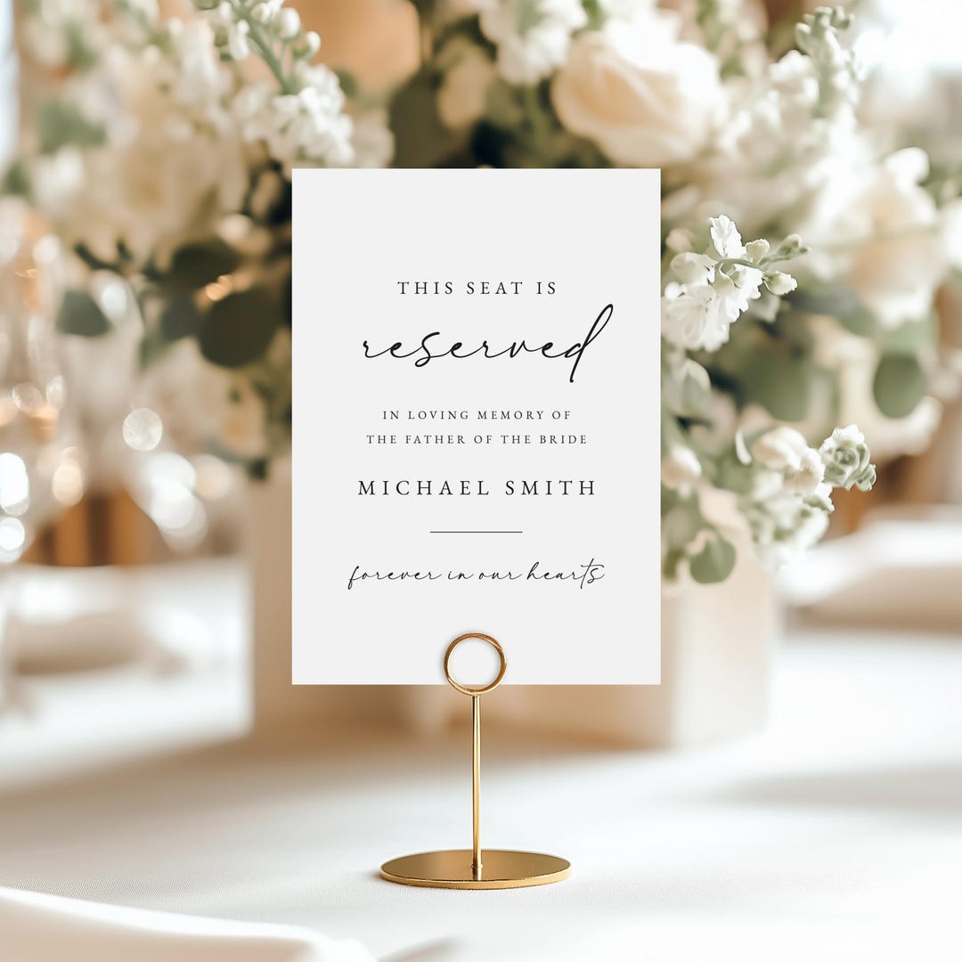 Reserved in Loving Memory Wedding Sign Template: Printable Memorial ...