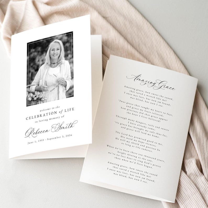 Printable Funeral Program Template - Folded Minimalist Celebration of ...