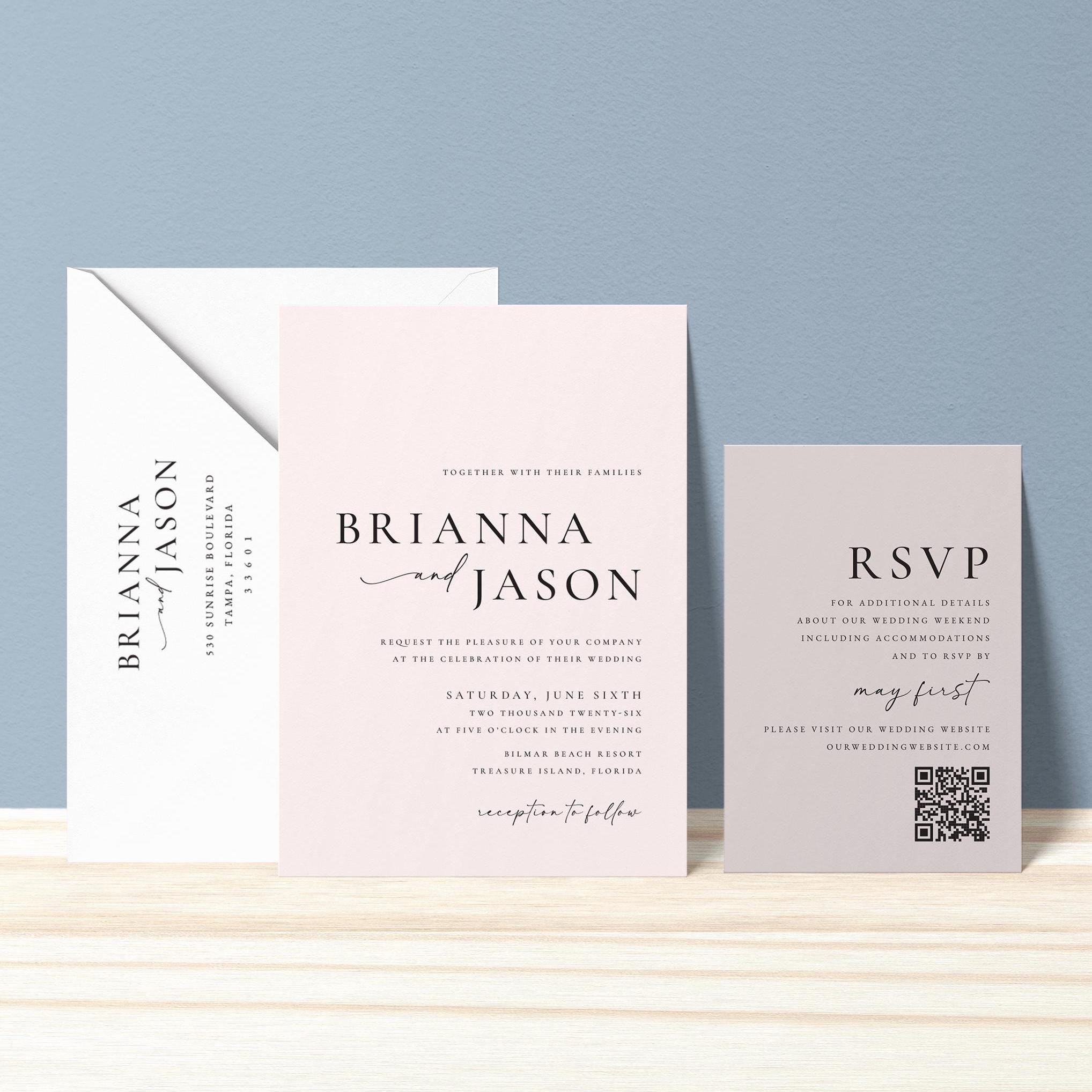 Minimalist Wedding Invitation Template: Black Calligraphy (editable ...