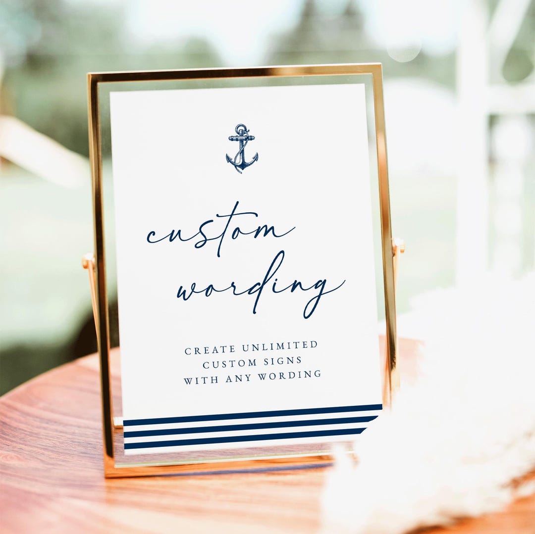 Printable Custom Sign Template - Nautical Wedding Sign, Blue Anchor and ...