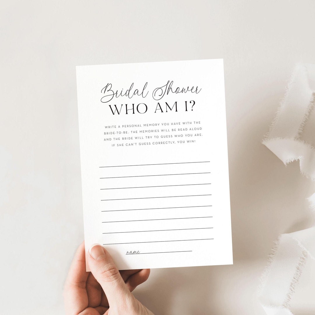 Printable Bridal Shower Game - Who Am I Modern Black Script Bridal ...