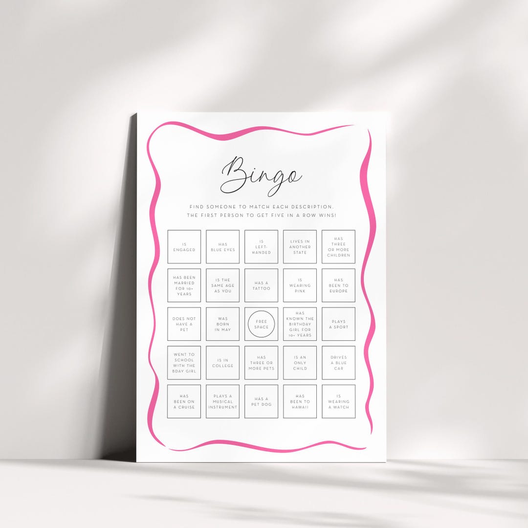 Printable Birthday Party Bingo Game - Modern Calligraphy With Hot Pink ...