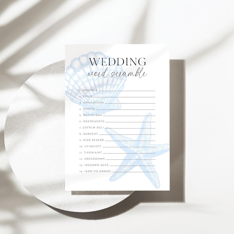 Beach Wedding Word Scramble Game: Bridal Shower Activity (printable PDF ...
